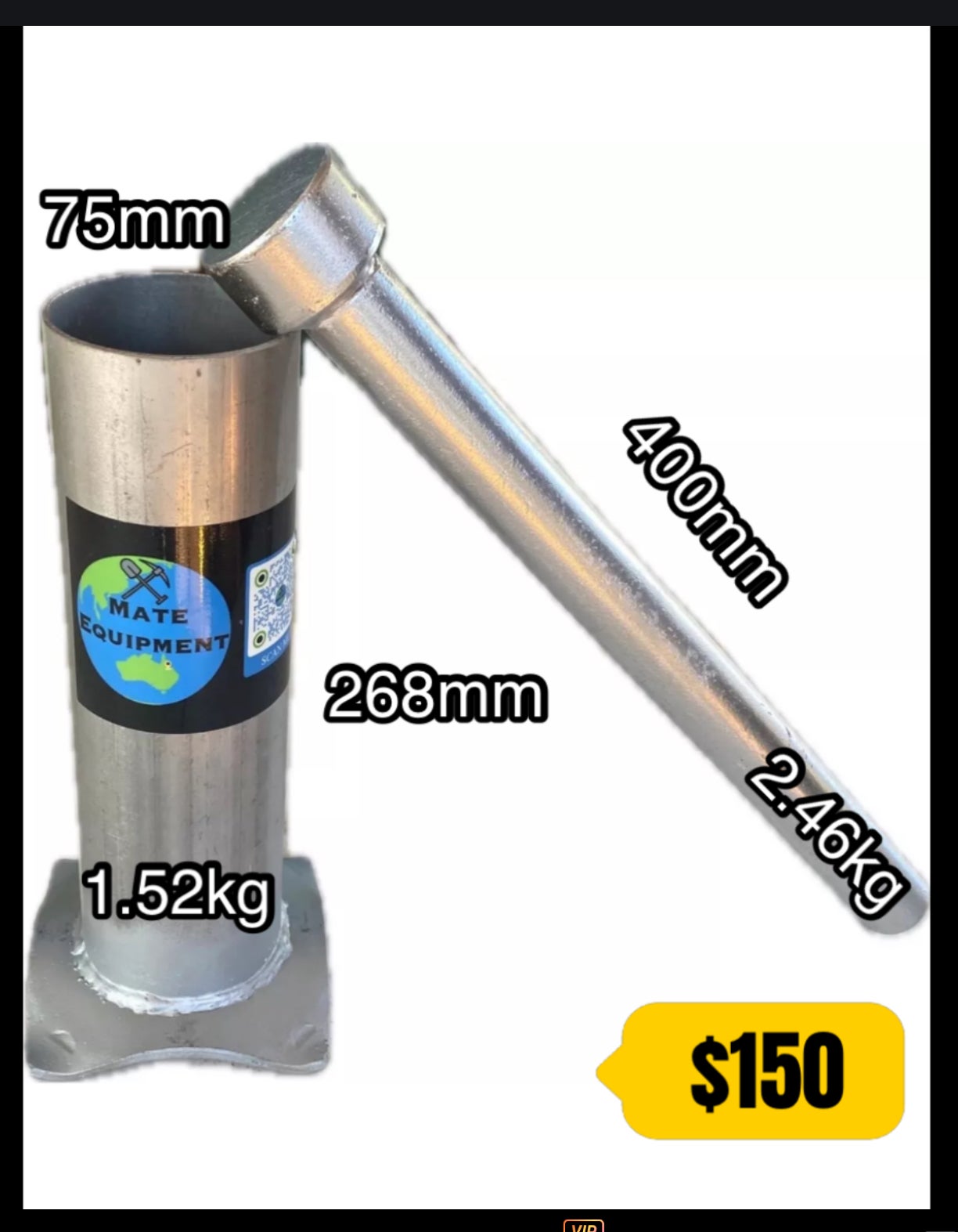 Dolly Pot (Small) with Pounding Rod | Mate Equipment