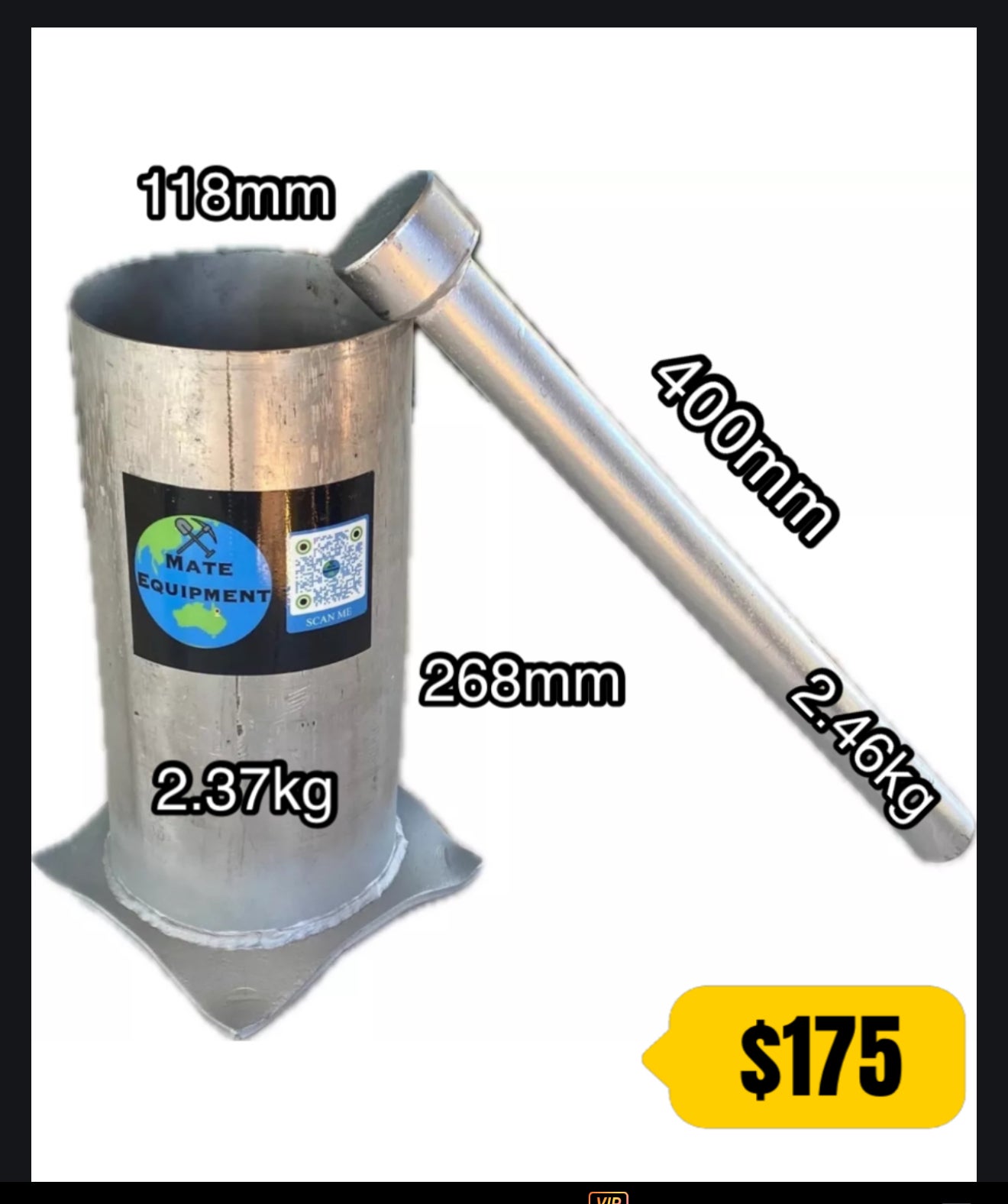 Dolly Pot (Large) with Pounding Rod | Mate Equipment